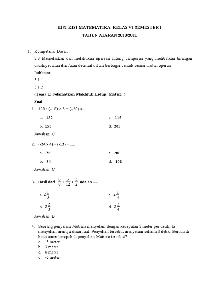 Kisi Kisi Mate Matika | PDF | Metode & Bahan Ajar | Griya & Taman