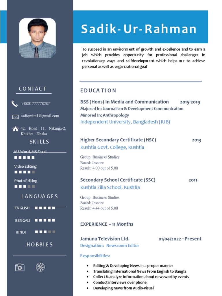 Resume of Sadik Ur Rahman | Download Free PDF | Communication | Human Communication