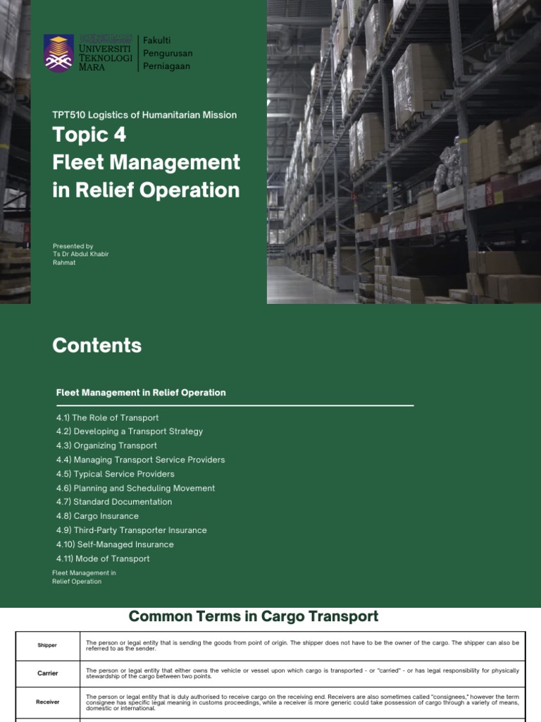TPT510 Topic 4 Fleet Management in Relief Operation | PDF | Cargo ...