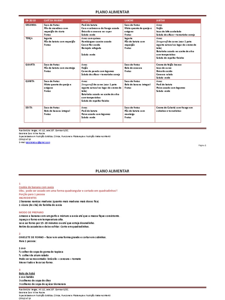 Exemplo Cardápio Infantil | PDF | Massa | Banana