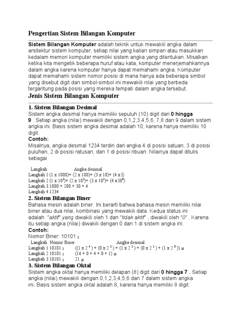 Pengertian Sistem Bilangan Komputer | PDF