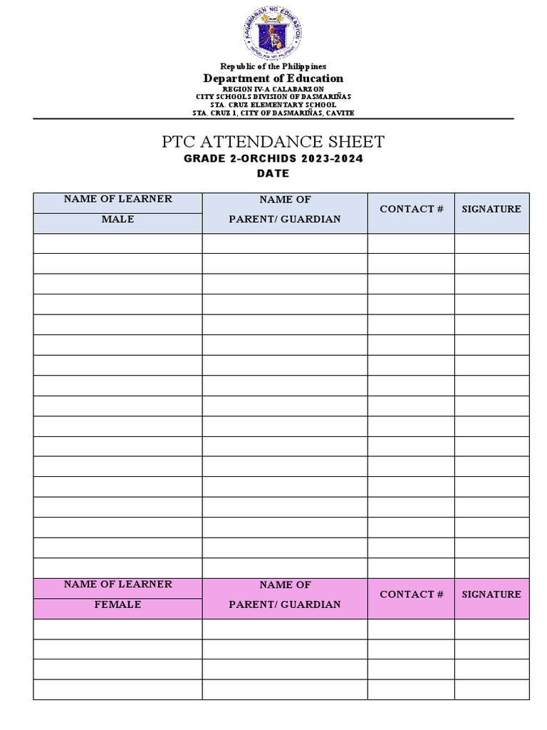 PTC Attendance - SAMPLE | PDF