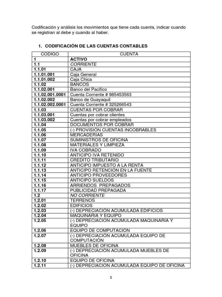 Plan de Cuentas y Movimientos | PDF | Impuesto al valor agregado | Depreciación