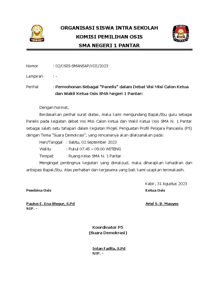 Undangan Debat Calon Ketua OSIS | PDF