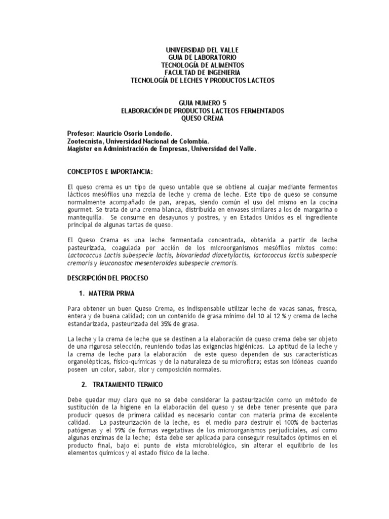 Laboratorio Lacteos 5. Queso Crema | PDF | Queso | Productos lácteos