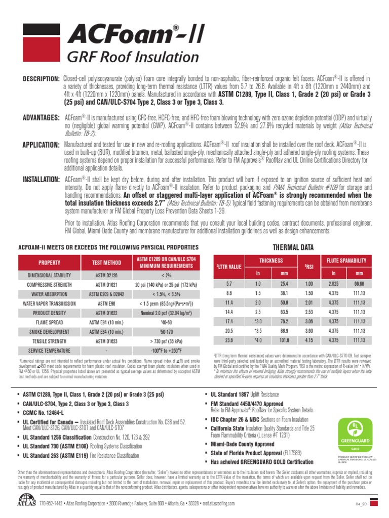 ACFoam II DataSheet | PDF | Building Insulation | Building Engineering