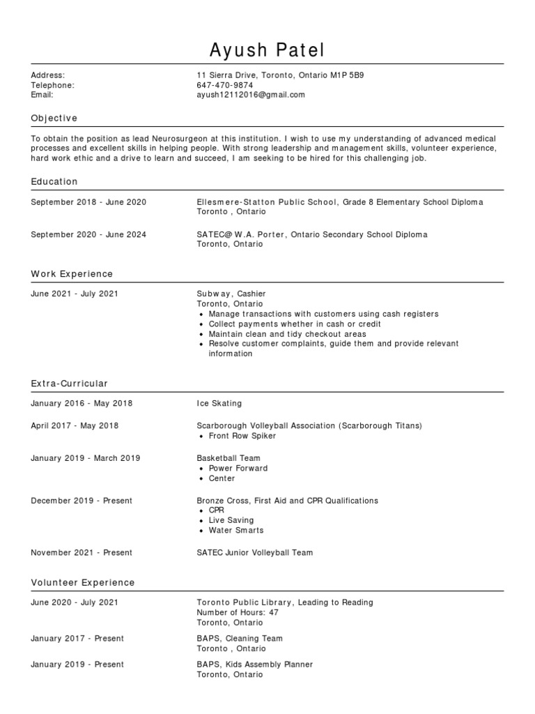 Ayush Patel Resume - Neurosurgeon | PDF | Career & Growth