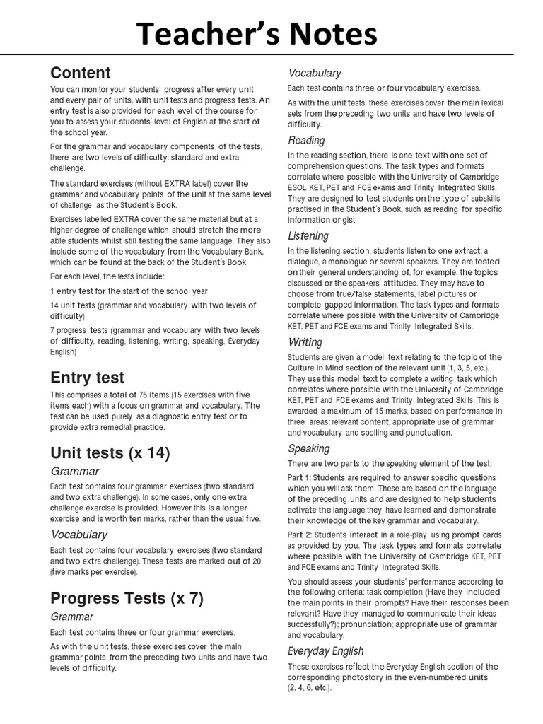 EIM_Unit_and_Progress_Tests_Teachers_Notes | PDF | Vocabulary ...