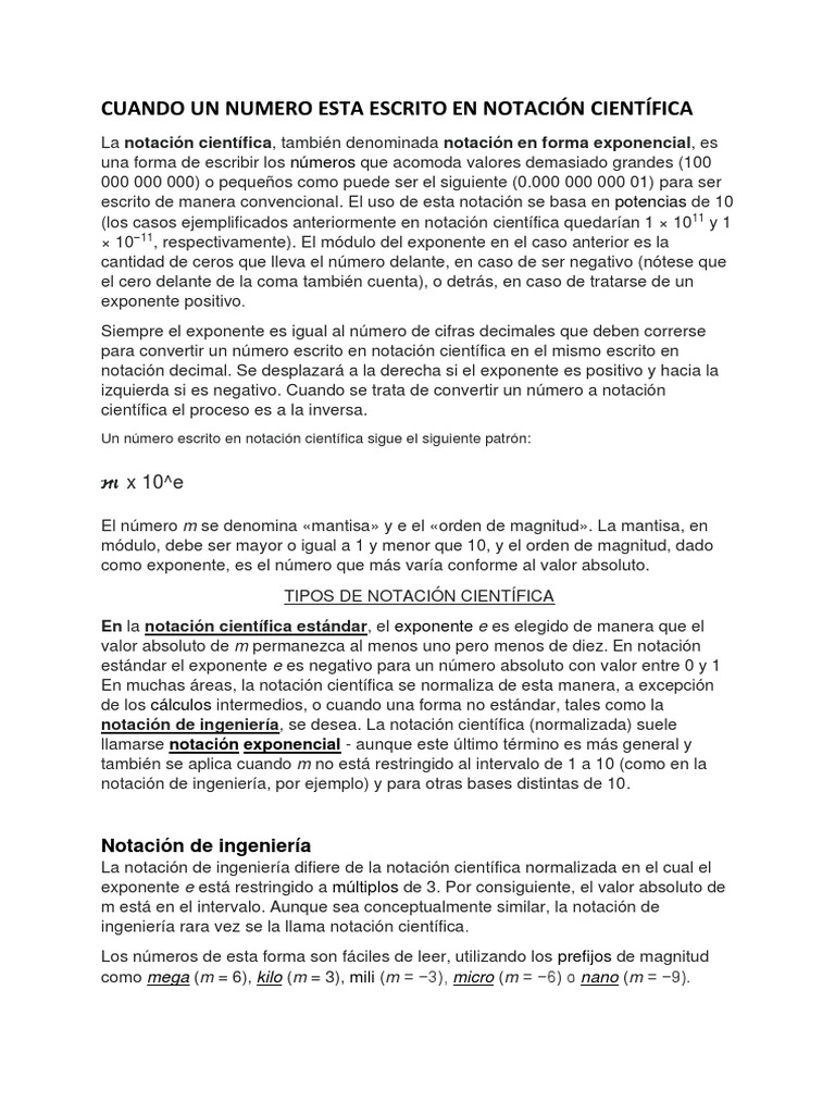 Notación Científica | PDF | Codificaciones | Números