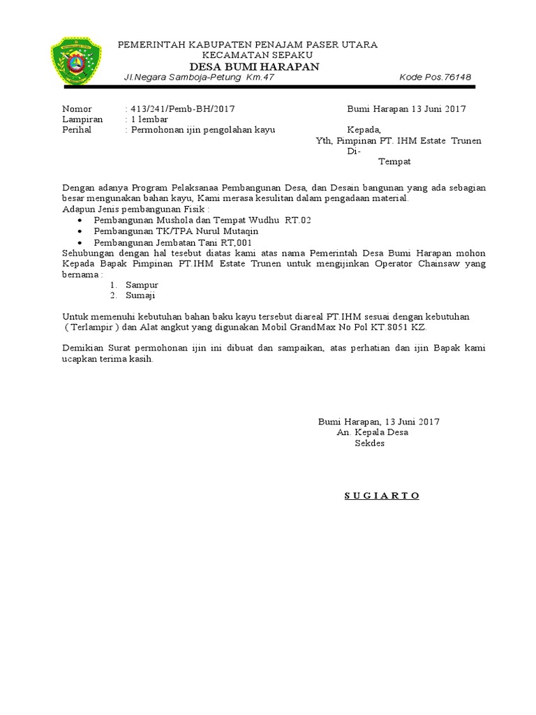 Permohonan Kayu KE PT IHM | PDF