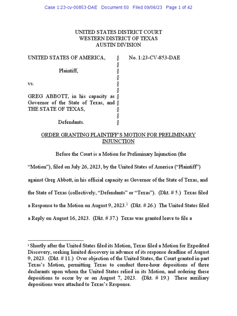 Order Granting Plaintiff's Motion For Preliminary Injunction | PDF | Navigability | Rio Grande