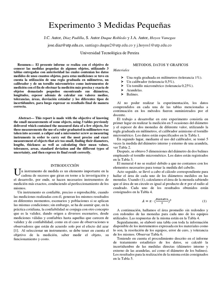 Experimento 3 Medidas Pequeñas | PDF | Medición | Distancia