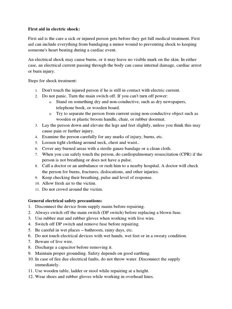 First Aid Steps for Electric Shock | PDF | First Aid | Switch