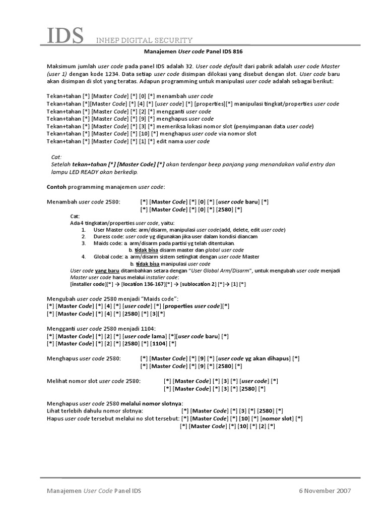Manajemen User Panel IDS 816 | PDF