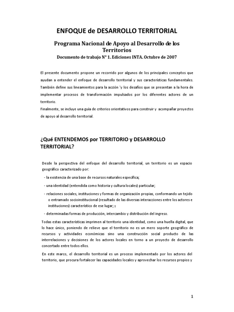 Enfoque de Desarrollo Territorial INTA | PDF | Área rural | Sustentabilidad