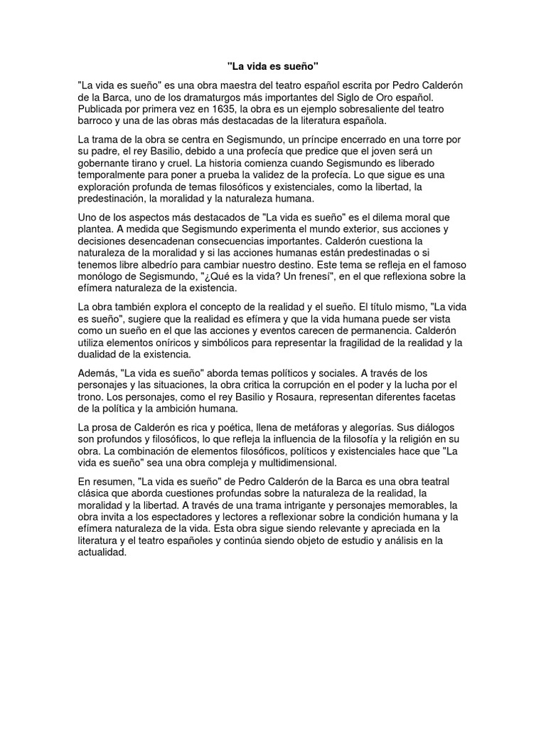 La Vida Es Sueño | PDF