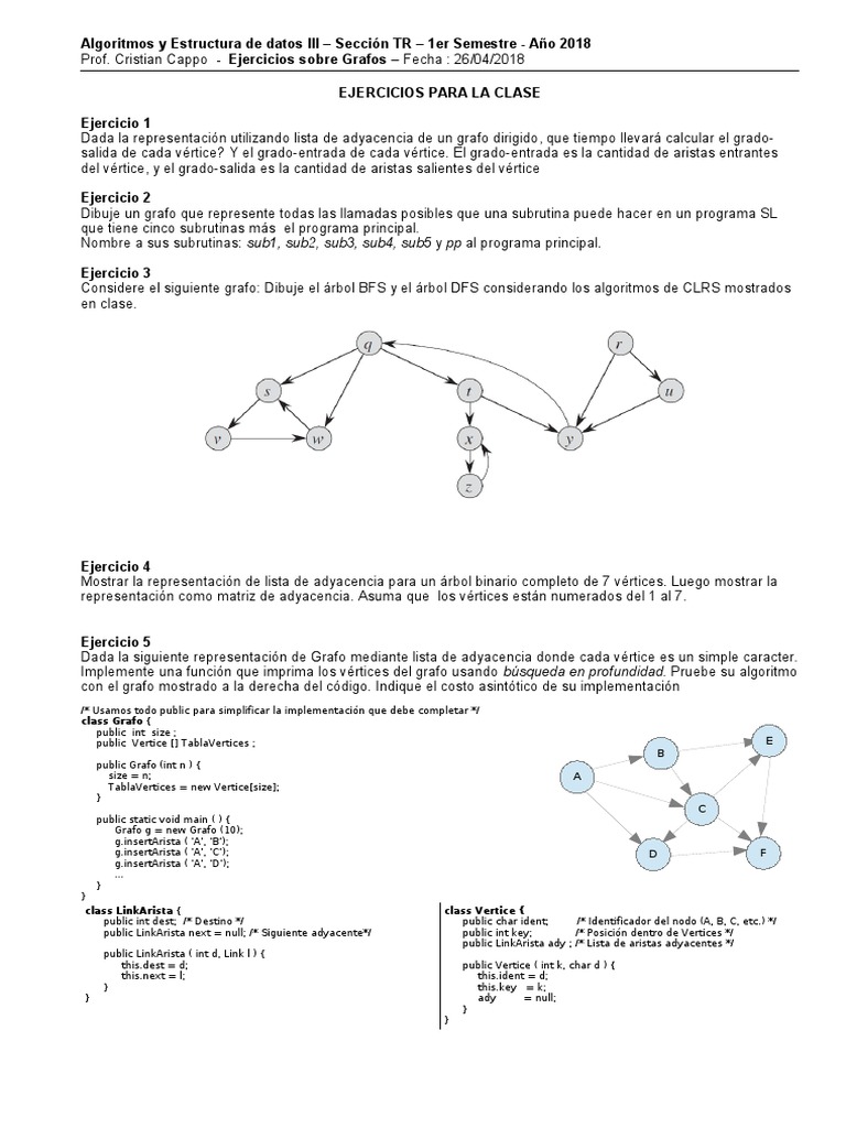 Ejercicios Grafos Clase Tarea8 | PDF | Vértice (teoría de grafos) | Algoritmos y Estructuras de ...