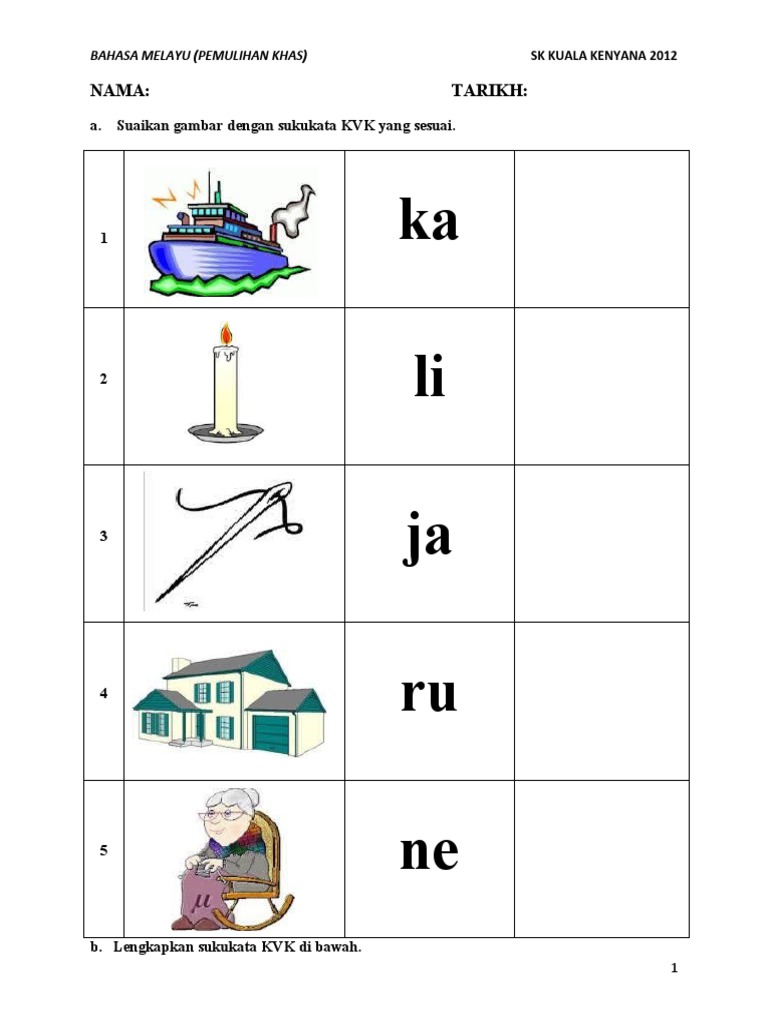 Latihan Suku Kata KVK-3 | PDF