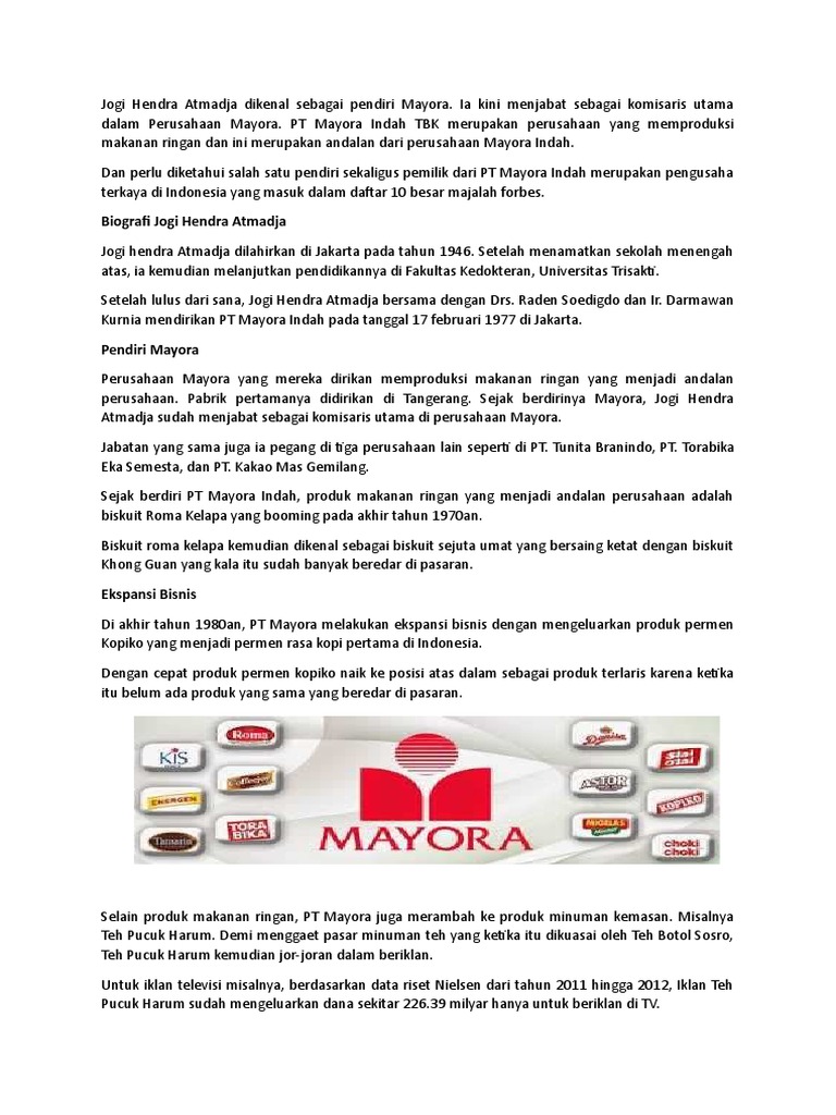 Biografi Jogi Hendra Atmadja, Pendiri Mayora | PDF