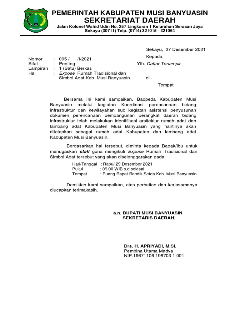 Surat Undangan Ekspose Rumah Adat | PDF