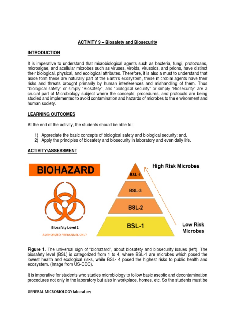 ACTIVITY 9 - Biosafety and Biosecurity | PDF | Infection | Diseases And ...