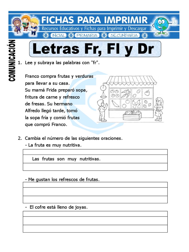 Ficha de La Letra de FR FL y BR para Primero de Primaria | PDF | Artes ...