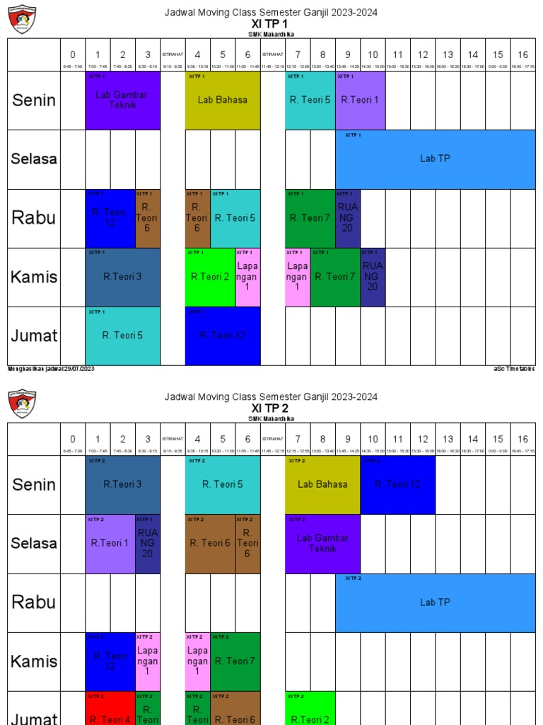 Contoh Jadwal Moving Class SMK Sederajat | PDF