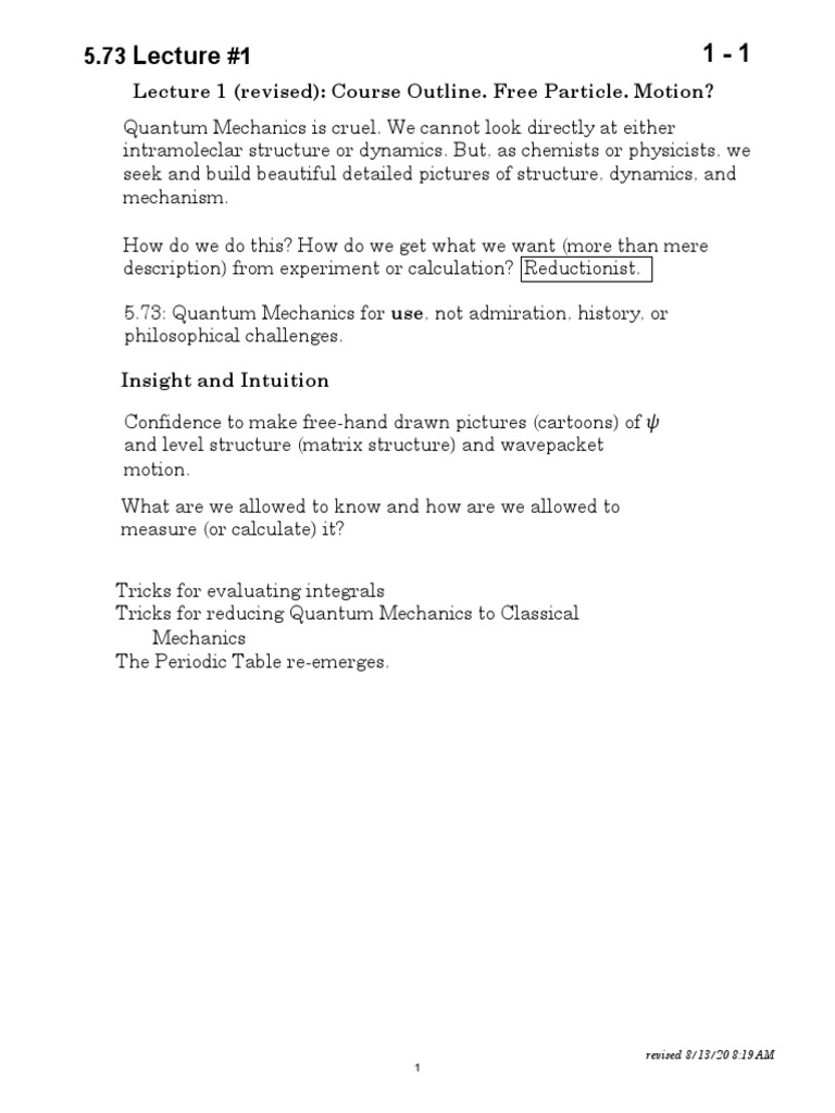 MIT5 73F18 Lec1 | PDF | Matrix (Mathematics) | Quantum Mechanics