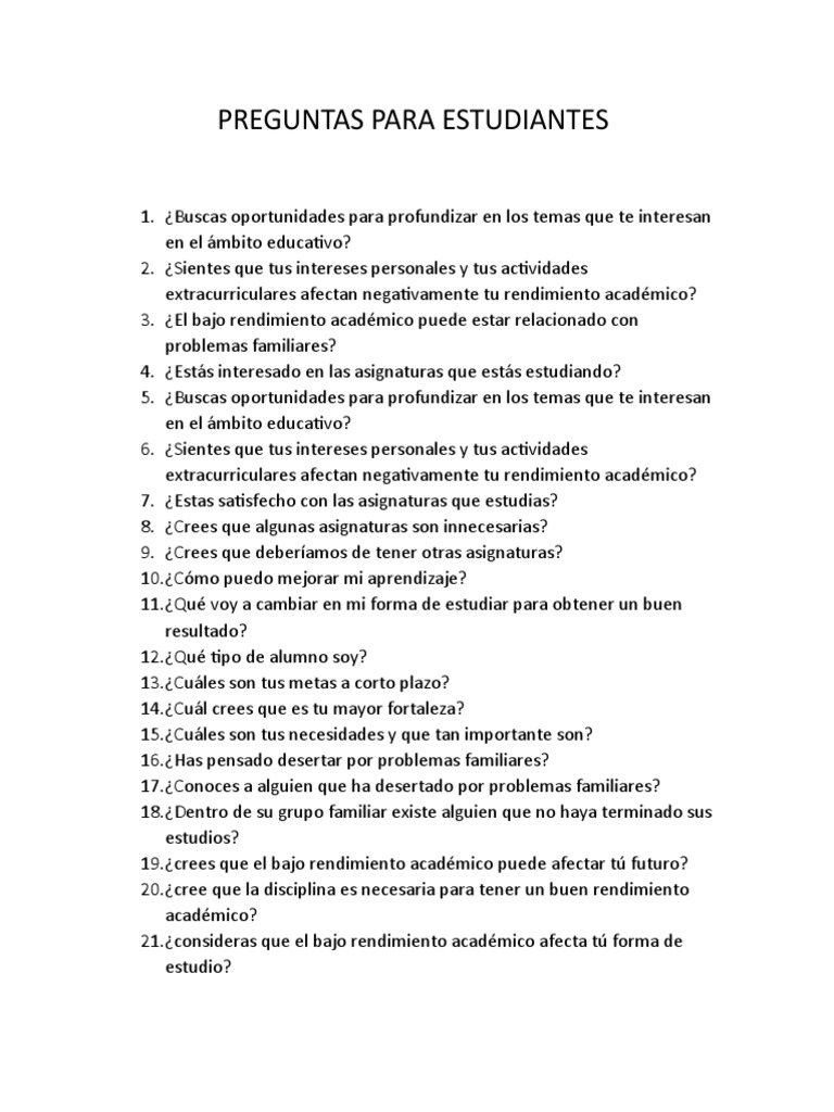 Preguntas para Estudiantes | PDF Preguntas para Estudiantes | PDF