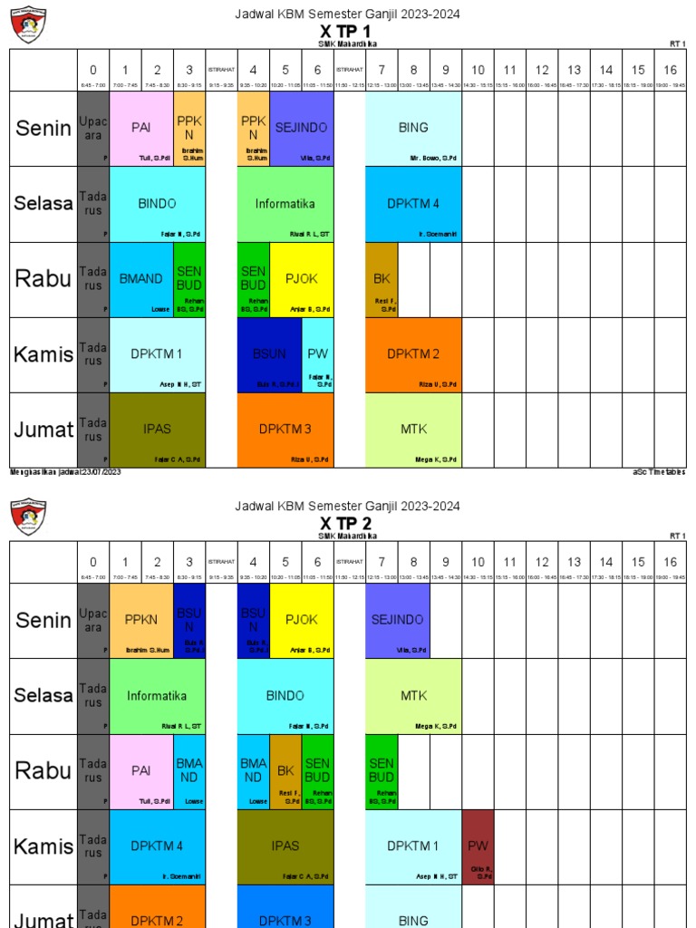 Jadwal KBM Siswa Sem Ganjil 2023 - 2024 | PDF