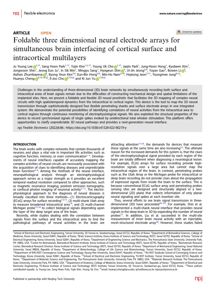 Foldable 3D Electrode Arrays | PDF | Brain | Nervous System