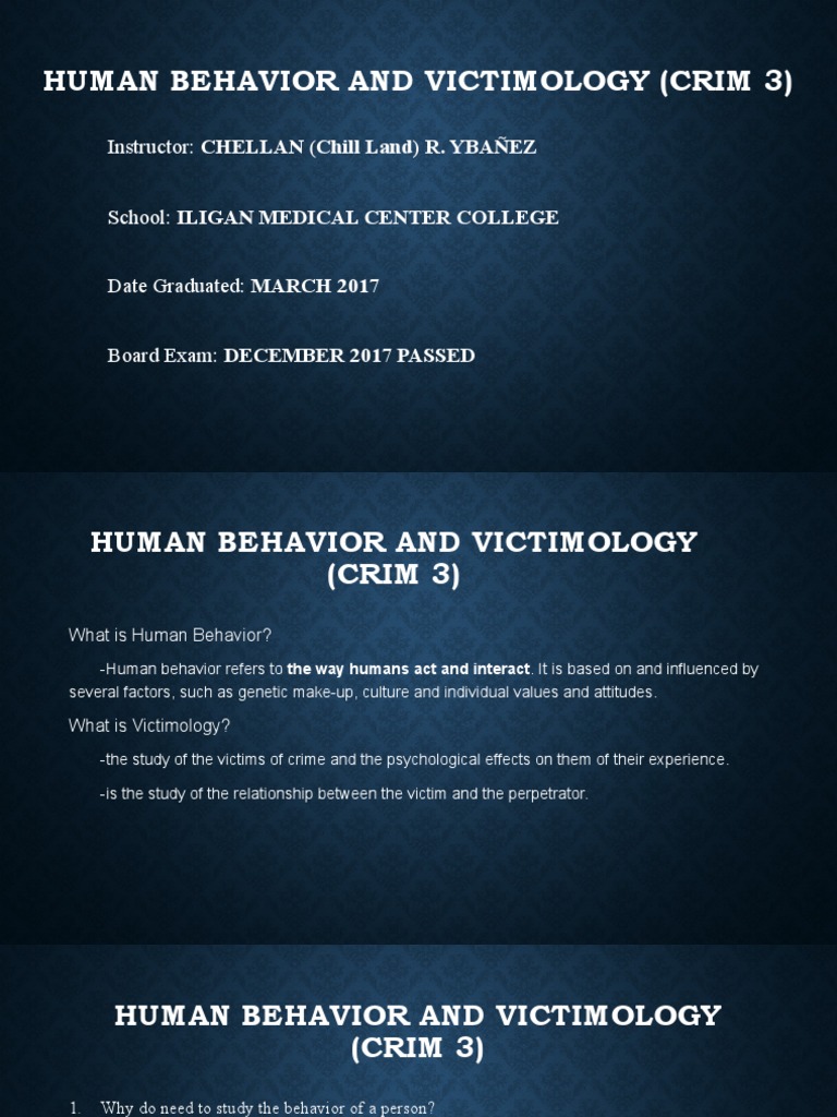 Human Behavior and Victimology (CRIM 3) | PDF | Human Behavior | Victimology