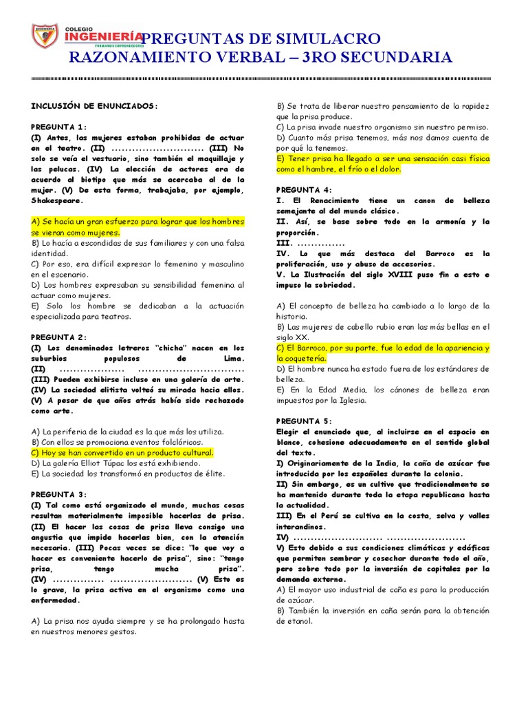 Simulacro RV III Bimestre - 3ro Secundaria | PDF | Platón | Cambio climático