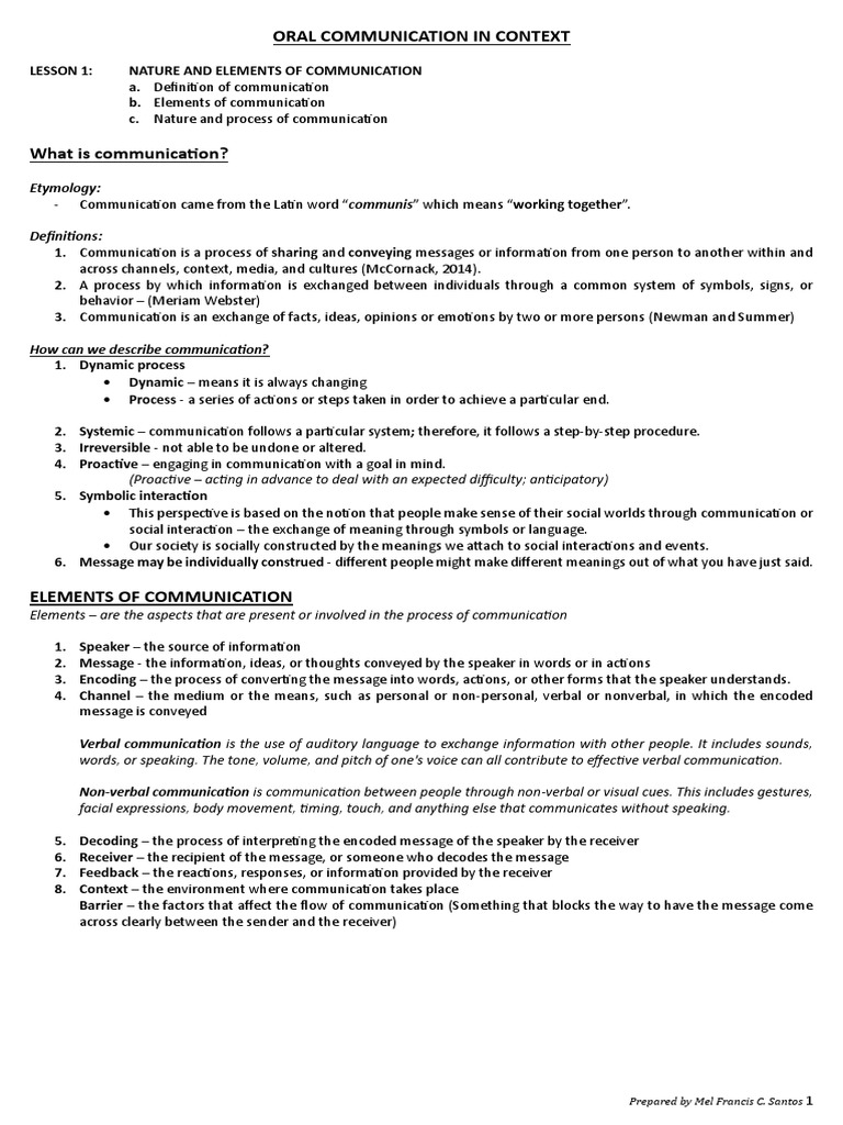 Oral Com Lesson 1 | PDF | Communication | Nonverbal Communication