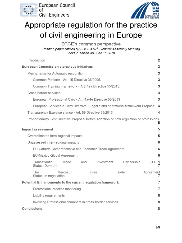 Appropriate Regulation For The Practice of Civil Engineering in Europe ...