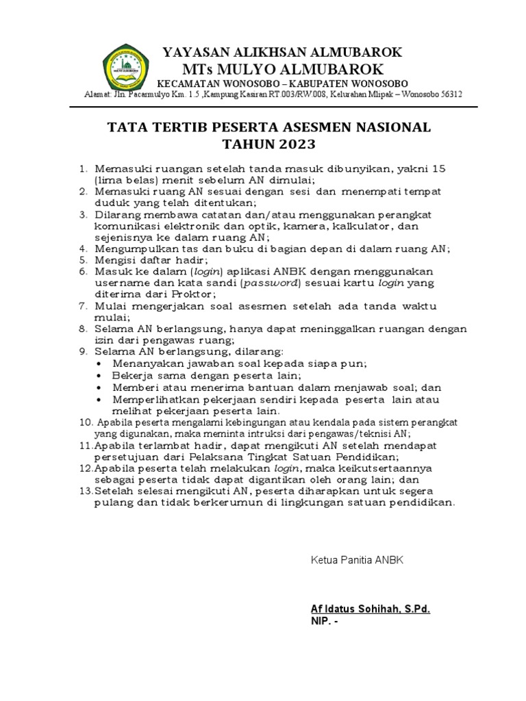 Tata Tertib Anbk 2023 | PDF