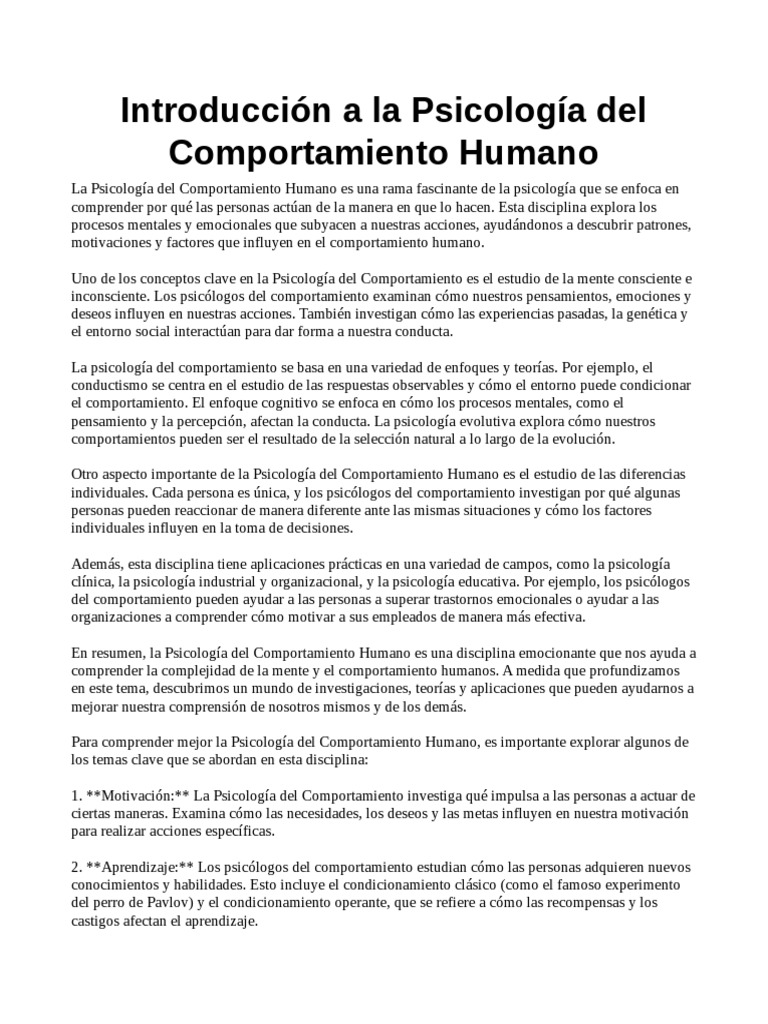 Introducción A La Psicología Del Comportamiento Humano | PDF | Sicología | Comportamiento