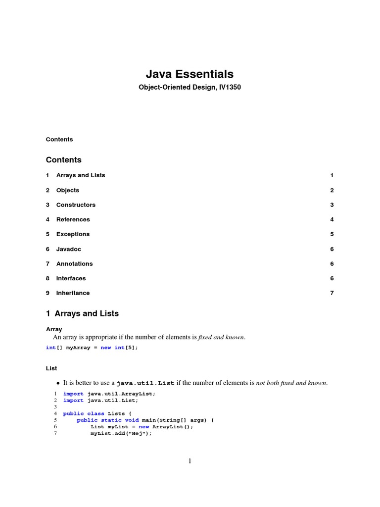Java Essentials Printer Friendly Pdf Inheritance Object Oriented Programming Method
