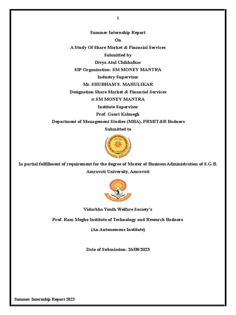 Sip 23 Report Divya | PDF | Derivative (Finance) | Futures Contract