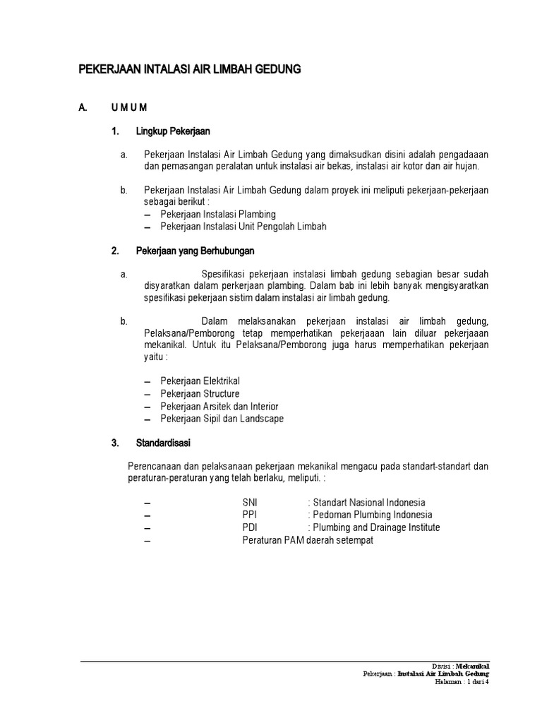 Instalasi Air Limbah Gedung: Panduan Teknis | PDF