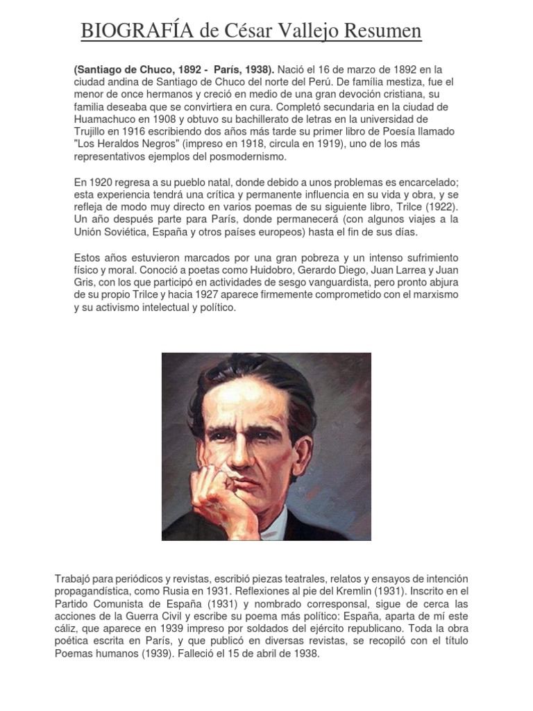 Biografía de César Vallejo: Vida y Obra | PDF