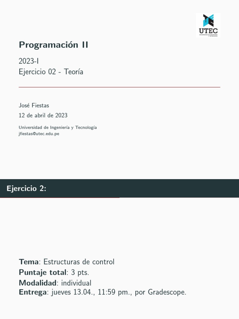 Programación II - 2023-I Ejercicio 02 - Teoría | PDF