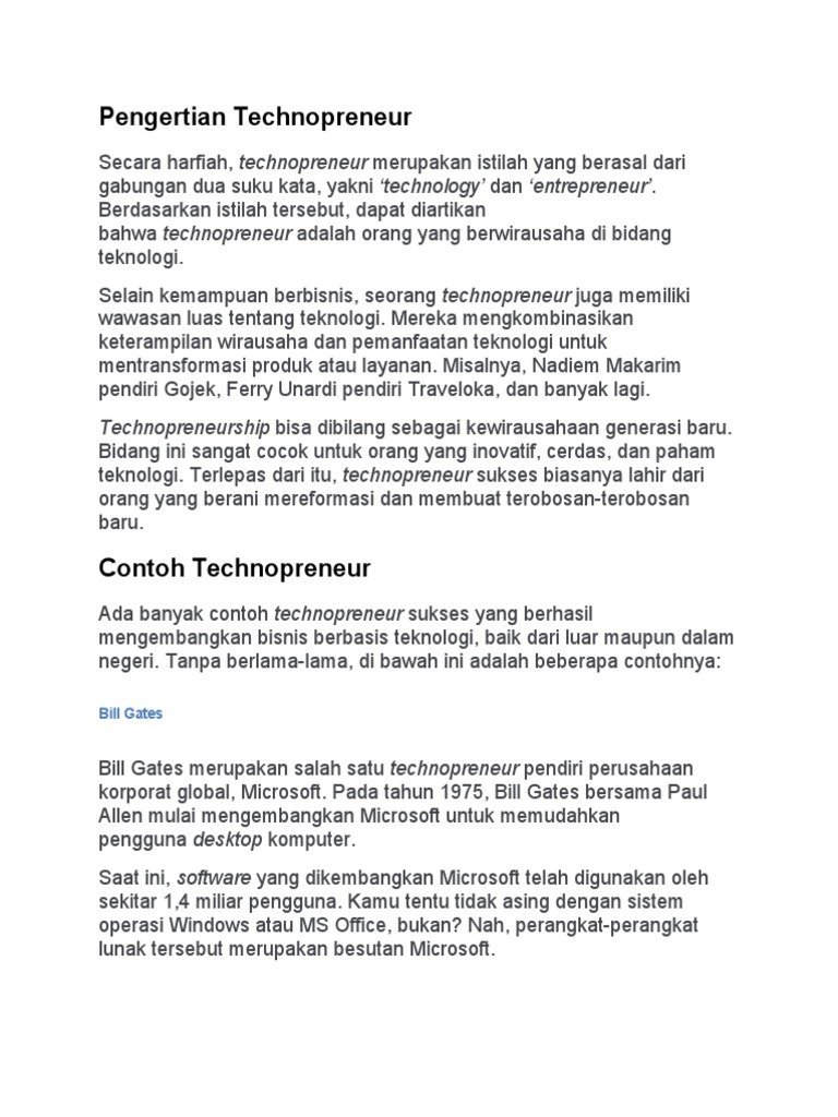 Pengertian Technopreneur | PDF