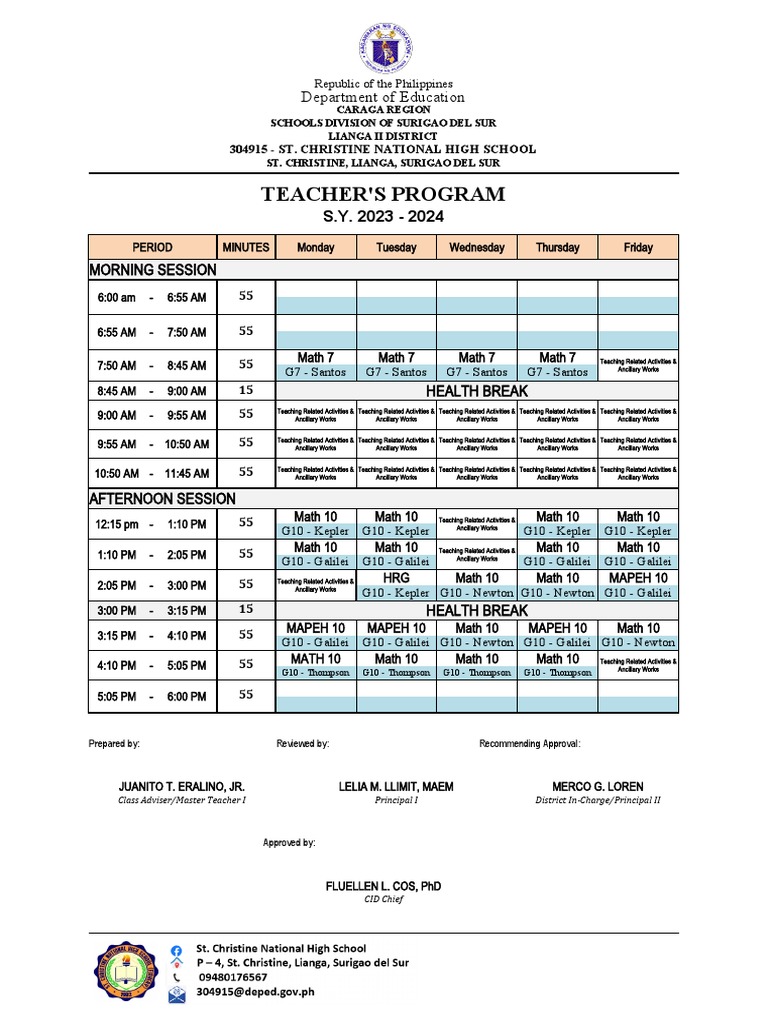 Teachers and Class Program Edited | PDF