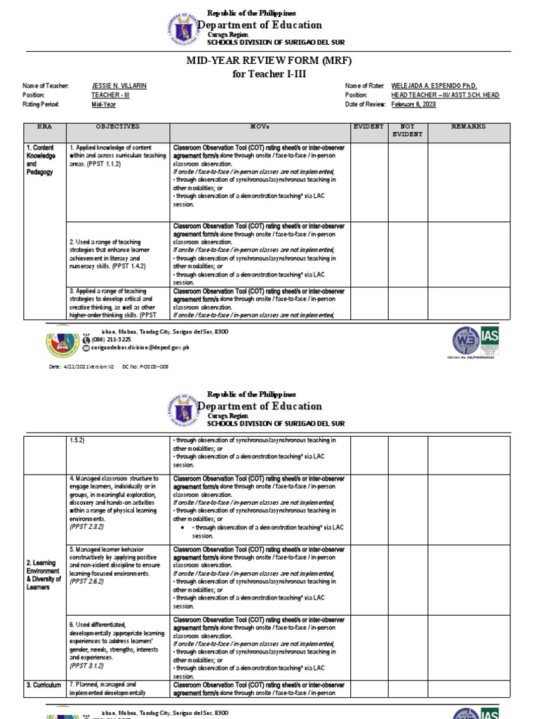 Mid Year Assessment Tool For Teachers I III | PDF | Educational Assessment | Learning