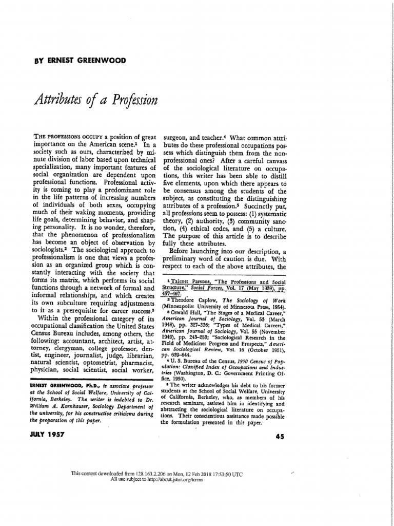 Greenwood On Attributes of A Profession | PDF