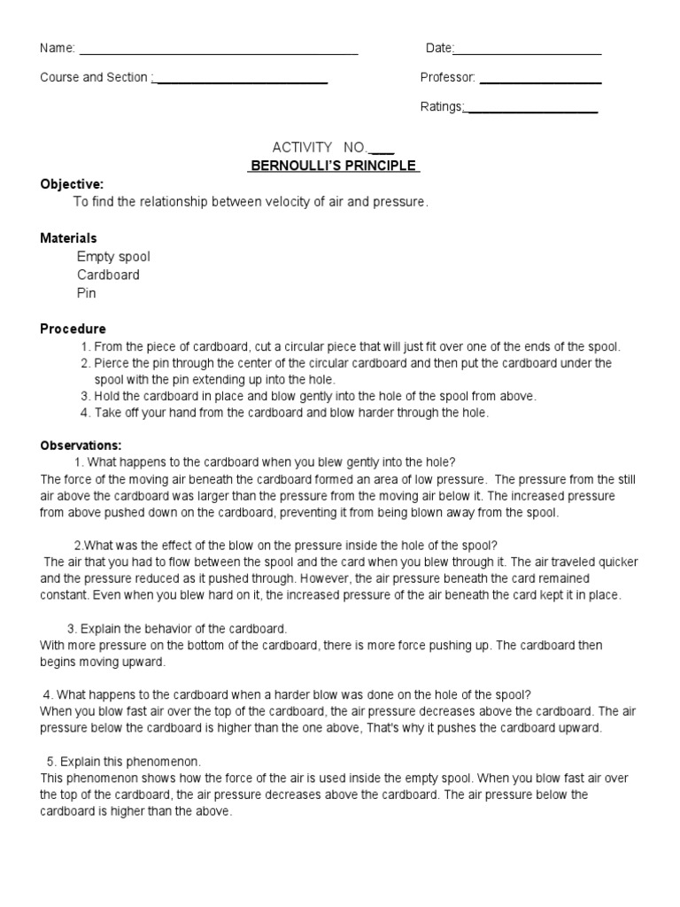 EXPERIMENT NO. 5 Bernoullis Principle | PDF | Pressure | Force