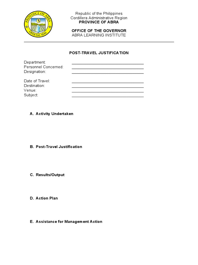 Post-Travel Justification Template | PDF