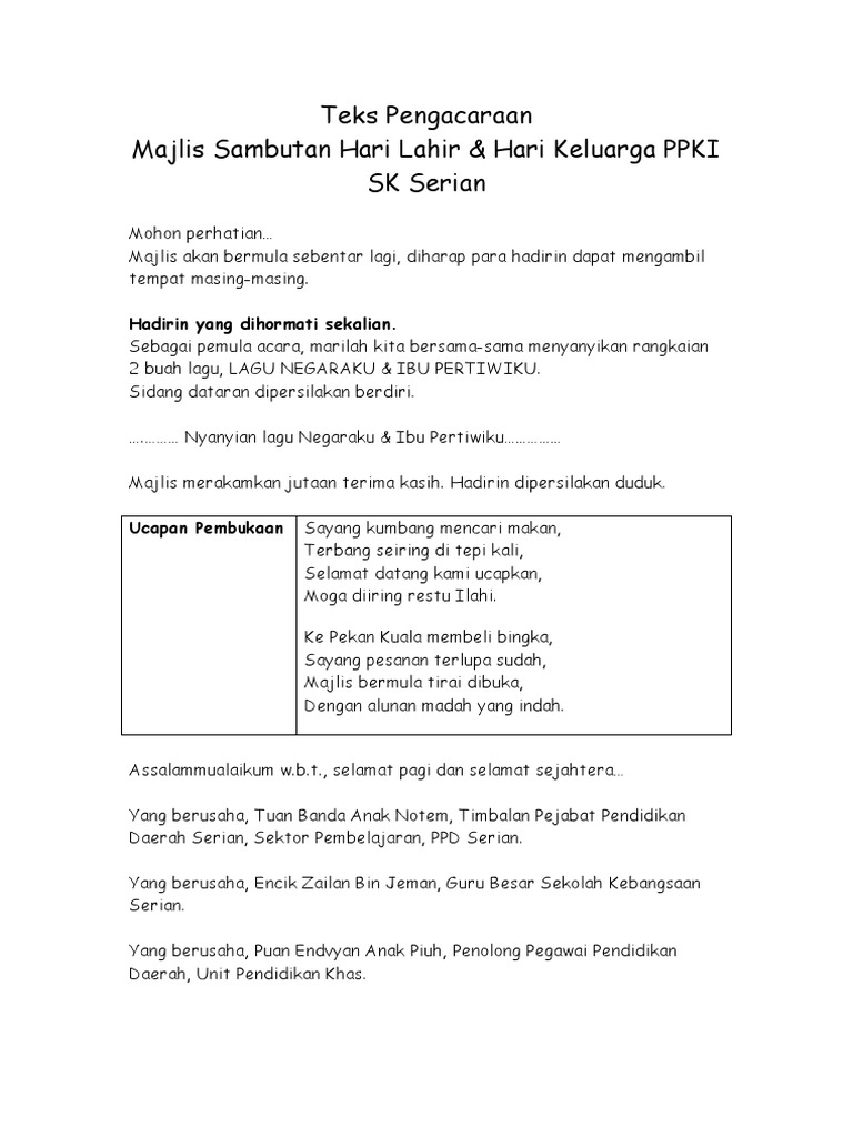 Contoh Teks Pengacaraan Sambutan Hari Jadi | PDF
