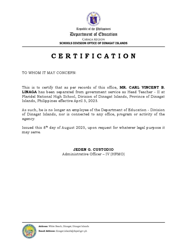 Certification of Non-Connection To Agency | PDF
